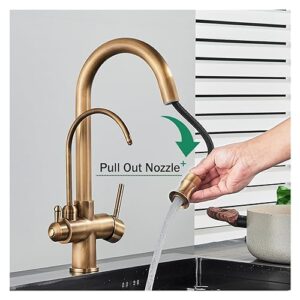 Touch Sensor Filtered Water Kitchen Faucet Antique Brass Spout Mixer Faucet with Swivel Pure Water Crane for Kitchen(Black Gold)