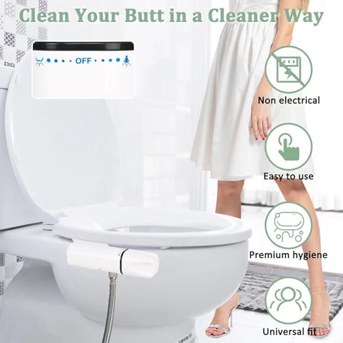 Bidet Attachment for Toilet UK, Toilet Bidet Attachment, Ultra-Slim Bidet Sprayer with Dual Nozzle, Non-Electric Bidet Spray Adjustable Pressure for Portable Bidet Feminine/Posterior Wash