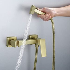 MINJING Bidet Spray Brushed Gold, Hot and Cold Water Handheld Toilet Bidet Sprayer, Brass Toilet Sprayer for Personal Hygiene, Wall Mounted Bidet Faucet