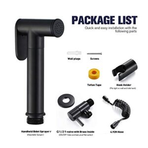 MINJING Handheld Bidet Sprayer for Toilet, Cloth Diaper Washer Sprayer, Cold Water Toilet Bidet Sprayer, Solid Brass Wall Mounted Toilet Faucet Black