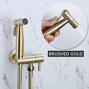 MINJING Bidet Sprayer for Toilet, Brass Handheld Bidet Toilet Spray, Bathroom Baby Cloth Diaper Sprayer, Portable Toilet Spray for Washing, Brushed Gold