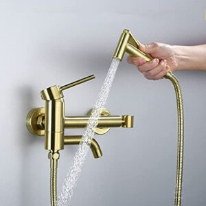 MINJING Handheld Toilet Bidet Sprayer, Brass Bidet Faucet Warm Mixer Cold and Hot, Toilet Sprayer for Personal Hygiene, Bathroom Bidet Attachment, Brushed Gold