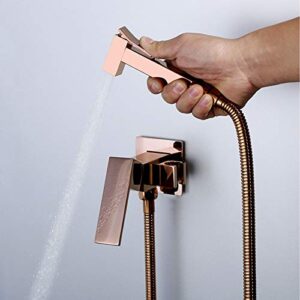 MINJING Bidet Sprayer for Toilet, Brass Handheld Bidet Toilet Sprayer, Hot and Cold Water Bidet Tap, Single Handle Wall Mount Bidet Mixer Faucet Rose Gold