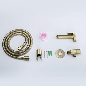 MINJING Handheld Bidet Toilet Sprayer Brushed Gold, Brass Bathroom Bidet Sprayer Set, Baby Cloth Diaper Sprayer, Single Cold Water, Easy to Install