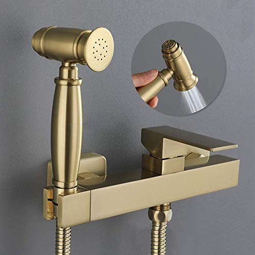 MINJING Brass Bidet Faucet Gold, Warm Mixer Strong Water Pressure Sprayer, Single Handle Wall Mount Bidet Toilet Kit, Hygienic Shower Sprayer Kit