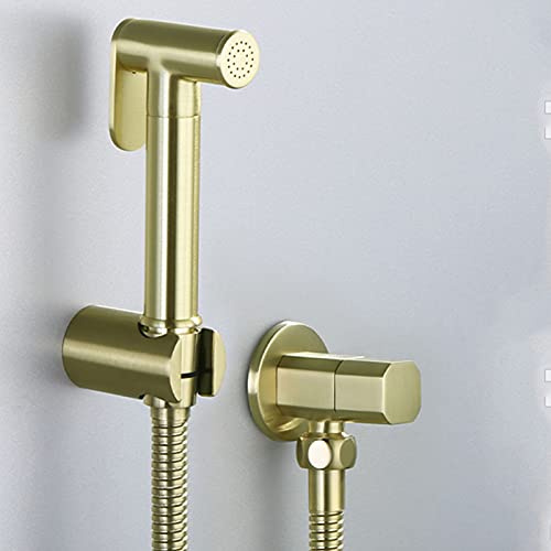 MINJING Handheld Bidet Toilet Sprayer Brushed Gold, Brass Bathroom Bidet Sprayer Set, Baby Cloth Diaper Sprayer, Single Cold Water, Easy to Install