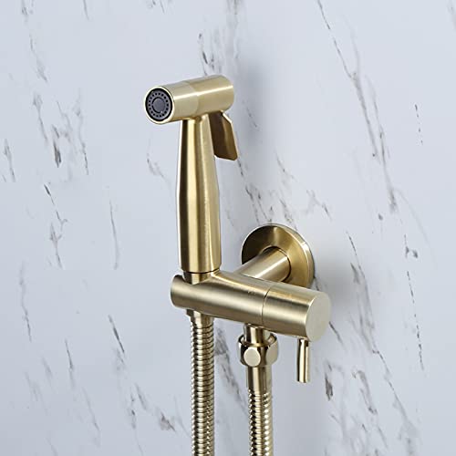 MINJING Bidet Sprayer for Toilet, Brass Handheld Bidet Toilet Spray, Bathroom Baby Cloth Diaper Sprayer, Portable Toilet Spray for Washing, Brushed Gold