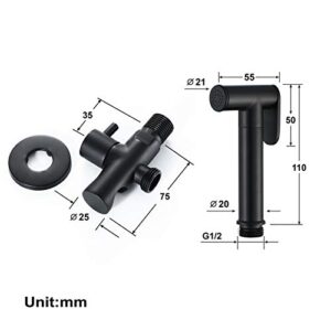 MINJING Handheld Bidet Sprayer Matte Black, Single Cold Water Bidet Sprayer for Toilet, Cloth Diaper Sprayer Kit, Wall Mount Solid Brass Toilet Faucet