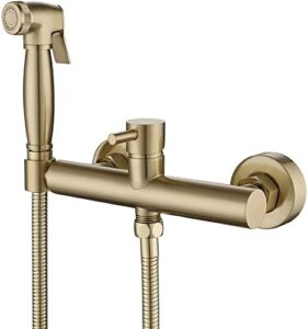 minjing handheld bidet sprayer for toilet, baby cloth diaper sprayer hot and cold water toilet sprayer wall mounted handheld sprayer kit, brass, high pressure, adjustable water pressure, brushed gold