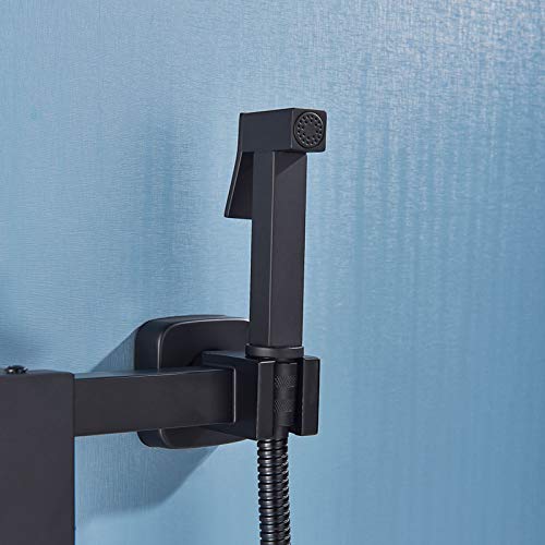 MINJING Bidet Shower Faucet Matte Black, Hot and Cold Water Mixer Toilet Spray, Single Handle Wall Mount Bidet Faucets, Bidet Sprayer for Toilet