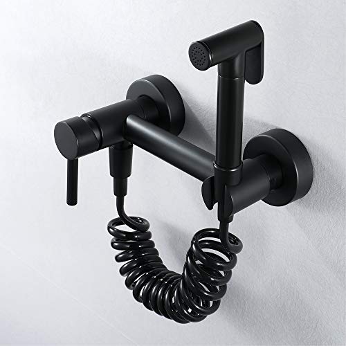 MINJING Toilet Bidet Faucet, Matte Black Brass Hot and Cold Water for Bathroom Shower Head Self Cleaning Hand Sprayer