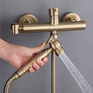 MINJING Toilet Bidet Faucet Gold, Solid Brass Wall Mount Handheld Bathroom Bidet Sprayer, Warm Cold and Hot Mixer Faucet, Single Handle Shattaf Spray Faucet