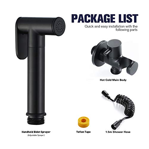 MINJING Handheld Bidet Sprayer Matte Black, Single Cold Water Bidet Sprayer for Toilet, Cloth Diaper Sprayer Kit, Wall Mount Solid Brass Toilet Faucet