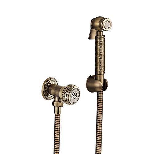 MINJING Hand Held Bidet Sprayer for Toilet, Antique Bronze Brass Toilet Bidets Faucet, Single Cold Water Sprayer Gun Kit, Wall Mount Hygienic Shower Set