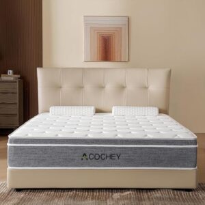 acochey12 inch king mattress memory foam and spring hybrid king size mattresses,medium firm feel grey mattress in a box, quality comfort and adaptive support breathable cooling king mattresses.