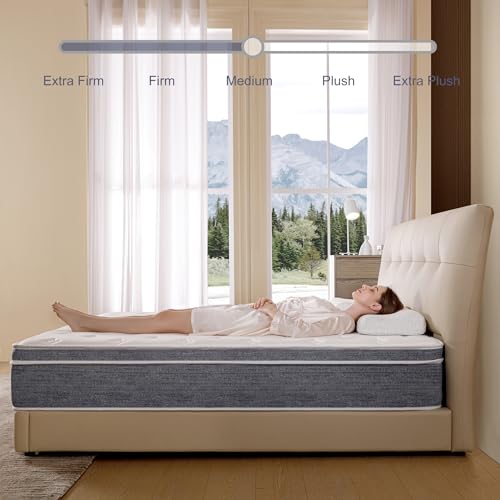 Acochey 12 Inch Queen Mattress Memory Foam and Spring Hybrid Mattresses,Medium Firm Feel Grey Queen Mattress in a Box,Quality Comfort and Adaptive Support Breathable Cooling Mattresses,CertiPUR-US.