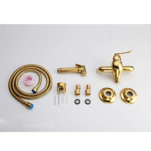 MINJING Bidet Faucet Gold, Hand Held Toilet Bidet Sprayer, Brass Single Handle Wall Mount Hot Cold Water Bidet Faucet, Cloth Diaper Sprayer