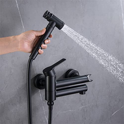 MINJING Bidet Sprayer Black, Wall Mount Bathtub Faucet with Bidet Sprayer, Cold and Hot Water Bidet Toilet Sprayer, Handheld Bidet Sprayer for Personal Hygiene