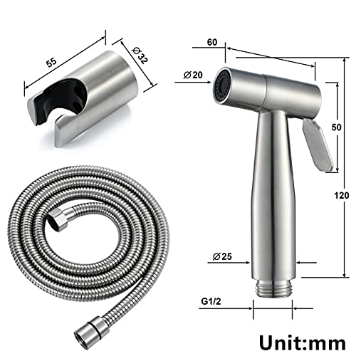 MINJING Bidet Faucet, Dual Function Soft and Jet Stainless Steel Hand Held Sprayer with a Hook Holder, Toilet Attachment Handheld Cloth Diaper Spray Set,Spray Gun Set