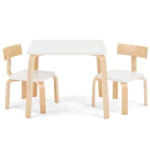 Danrelax Kids Table and Chairs Set - Children Activity Table w/ 2 Chairs, Kids Desk and Chair Set with Durable Birch Veneer, Playroom Daycare Furniture for Drawing, Reading, White Solid Wood