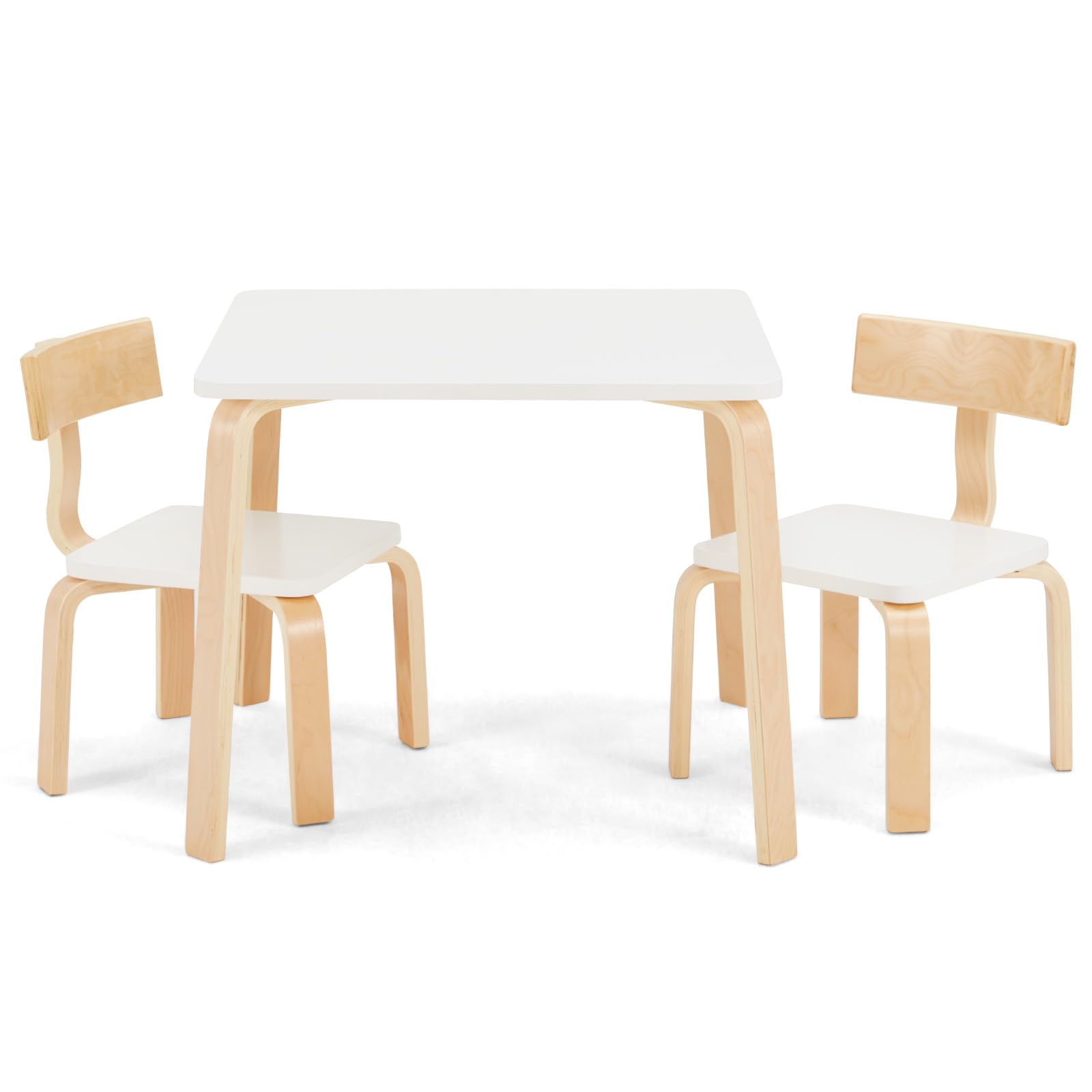 Danrelax Kids Table and Chairs Set - Children Activity Table w/ 2 Chairs, Kids Desk and Chair Set with Durable Birch Veneer, Playroom Daycare Furniture for Drawing, Reading, White Solid Wood