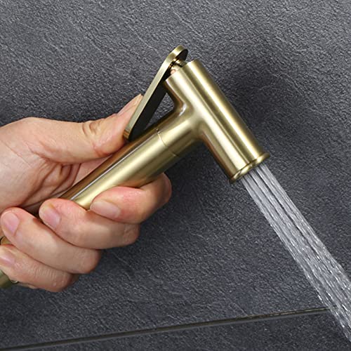 MINJING Handheld Bidet Toilet Sprayer Brushed Gold, Brass Bathroom Bidet Sprayer Set, Baby Cloth Diaper Sprayer, Single Cold Water, Easy to Install