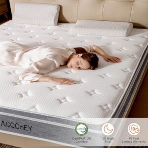 Acochey12 Inch King Mattress Memory Foam and Spring Hybrid King Size Mattresses,Medium Firm Feel Grey Mattress in a Box, Quality Comfort and Adaptive Support Breathable Cooling King Mattresses.