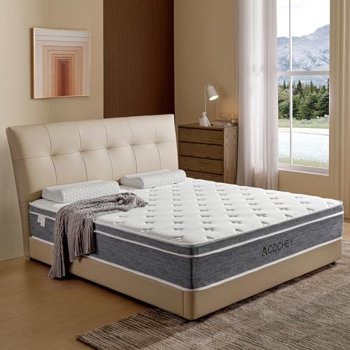 Acochey12 Inch King Mattress Memory Foam and Spring Hybrid King Size Mattresses,Medium Firm Feel Grey Mattress in a Box, Quality Comfort and Adaptive Support Breathable Cooling King Mattresses.