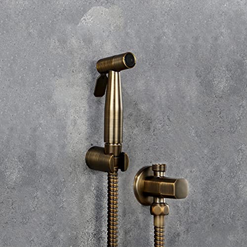 MINJING Hand Held Toilet Bidet Sprayer Antique, Stainless Steel Bidet Sprayer Douche Kit Jet Brass Valve Set, Baby Cloth Diaper Sprayer, Bidet Faucet Single Cold Water,A