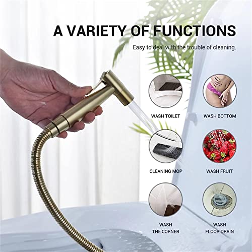 MINJING Hand Held Toilet Bidet Sprayer, Hot and Cold Brushed Gold Stainless Steel Bidet Jet Douche Kit, Toilet Washer Cleaning Shattaf Shower Faucet,Black