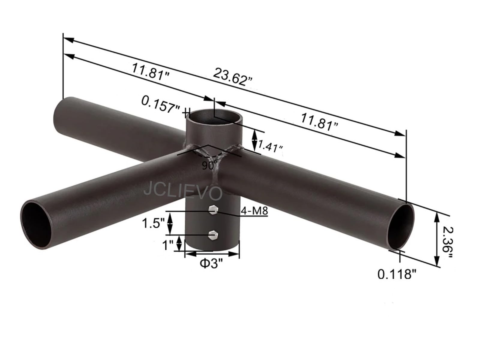 Tenon Adapter with 3 Horizontal at 90 Degree Tenons,Bronze Spoke Bracket for 3 Lights