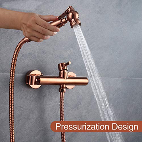 MINJING Bathroom Bidet Sprayer Rose Gold, Handheld Bidet Sprayer for Toilet, Single Handle Wall Mount Heated Bidet Faucet, Bidet Attachment