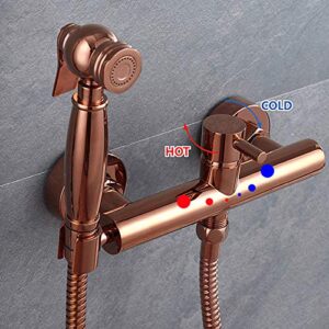 MINJING Bathroom Bidet Sprayer Rose Gold, Handheld Bidet Sprayer for Toilet, Single Handle Wall Mount Heated Bidet Faucet, Bidet Attachment