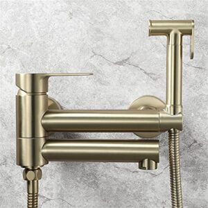 MINJING Handheld Bidet Sprayer Brushed Gold, Brass Bidet Sprayer Warm Water, Baby Cloth Diaper Sprayer, Bathroom Toilet Bidet Attachment, Wall Mounted Bathtub Faucet