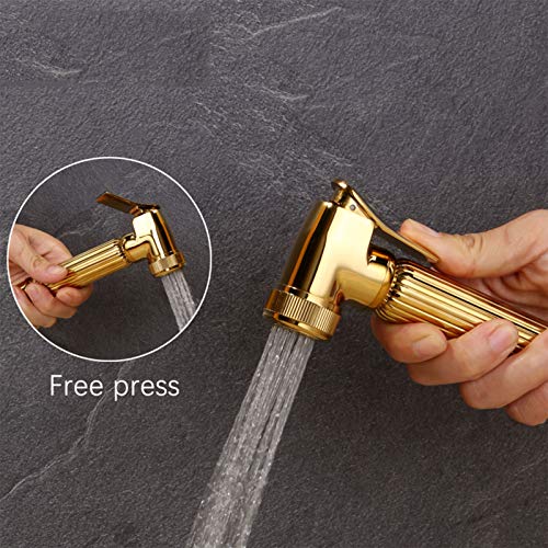 MINJING Bidet Faucet Gold, Hand Held Toilet Bidet Sprayer, Brass Single Handle Wall Mount Hot Cold Water Bidet Faucet, Cloth Diaper Sprayer