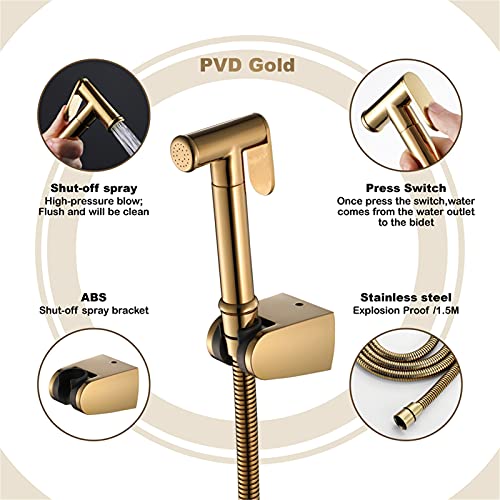 MINJING Handheld Bidet Sprayer with Angle Vavle, Stainless Steel Toilet Cleaner Bidet Sprayer Set, Baby Cloth Diaper Sprayer and Shower Wash Hose,Titanium Gold Round