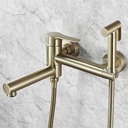 MINJING Handheld Bidet Sprayer Brushed Gold, Brass Bidet Sprayer Warm Water, Baby Cloth Diaper Sprayer, Bathroom Toilet Bidet Attachment, Wall Mounted Bathtub Faucet