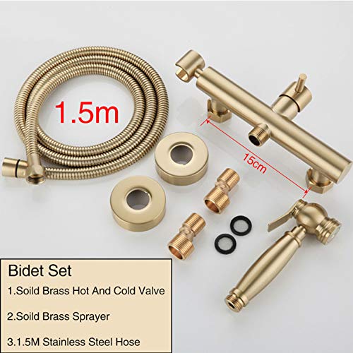 MINJING Toilet Bidet Faucet Gold, Solid Brass Wall Mount Handheld Bathroom Bidet Sprayer, Warm Cold and Hot Mixer Faucet, Single Handle Shattaf Spray Faucet