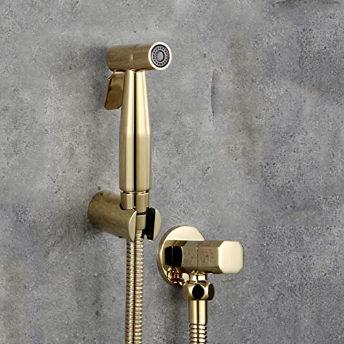 MINJING Hand Held Toilet Bidet Sprayer, Brushed Gold Stainless Steel Bidet Shower Douche Kit, Bidet Faucet Wall Mounted, Portable Toilet Sprayer for Bathtoom