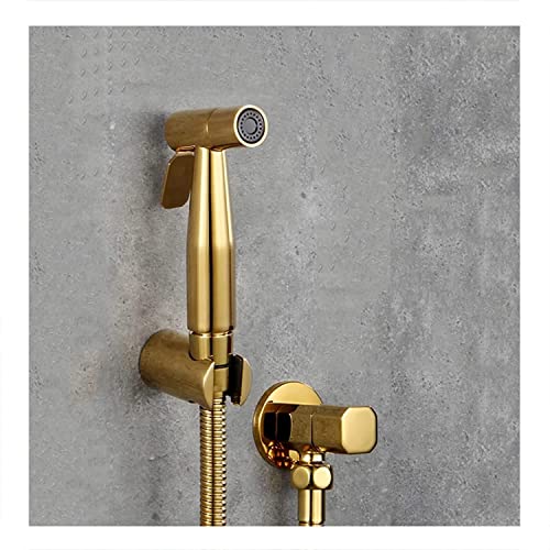 MINJING Bidet Faucet, Single Cold Solid Brass Handheld Toilet Bidet Sprayer Titanium Gold Bathroom Douche kit Shattaf Washer Shower,C Set