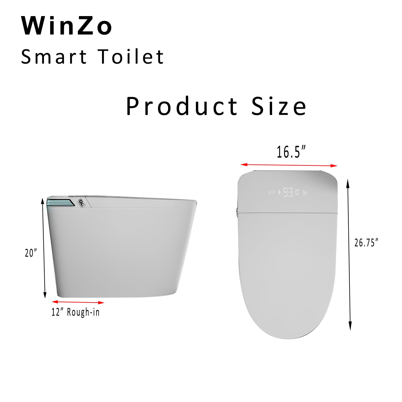 WinZo Smart Bidet Toilet, Elongated One Piece Tankless Toilet With Adjusted Heat Seat, Auto Open/Flush, Instant Warm Water and Dry, Night Light LED, Easy Operation, White