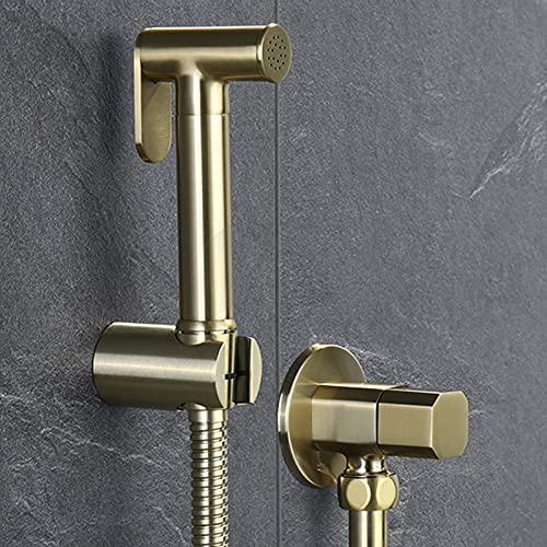 MINJING Handheld Bidet Toilet Sprayer Brushed Gold, Brass Bathroom Bidet Sprayer Set, Baby Cloth Diaper Sprayer, Single Cold Water, Easy to Install