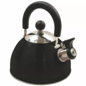 stainless steel whistling tea kettle 2.5qt, ideal for tea and hot water on stovetop in homes, dorms, apartments by dependable industries (black)