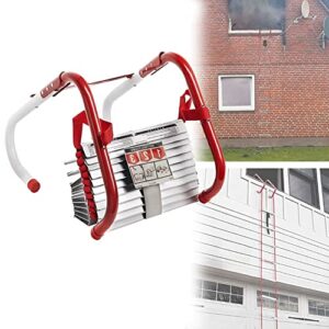 fgqcbbyc emergency fire escape ladder 4 story homes 32ft, compact safety escape ladder rope with wide steps, center support & anti-slip rungs for indoor or outdoor, fast deploy