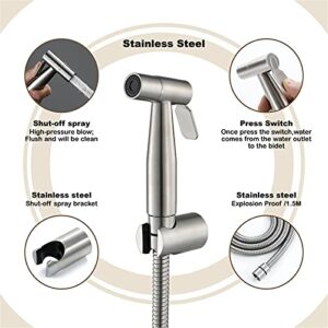 MINJING Bidet Faucet, Dual Function Soft and Jet Stainless Steel Hand Held Sprayer with a Hook Holder, Toilet Attachment Handheld Cloth Diaper Spray Set,Spray Gun Set