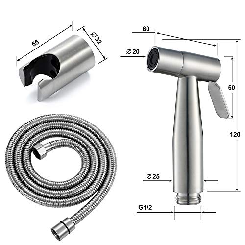 MINJING Toilet Bidet Faucet Set 304 Stainless Steel Brushed Bidet Sprayer with 1.5m Shower Hose