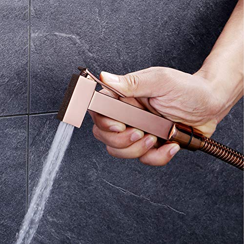 MINJING Bidet Sprayer for Toilet, Brass Handheld Bidet Toilet Sprayer, Hot and Cold Water Bidet Tap, Single Handle Wall Mount Bidet Mixer Faucet Rose Gold