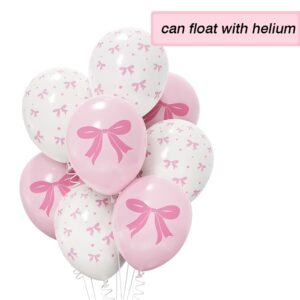 60Pcs Pink Latex Bow Balloons Set, 12" Pastel Pink White Bow Latex Balloon for Birthday Party Bachelorette Decorations Bridal Engagement Wedding Bow Theme Coquette Supplies (Pink white)