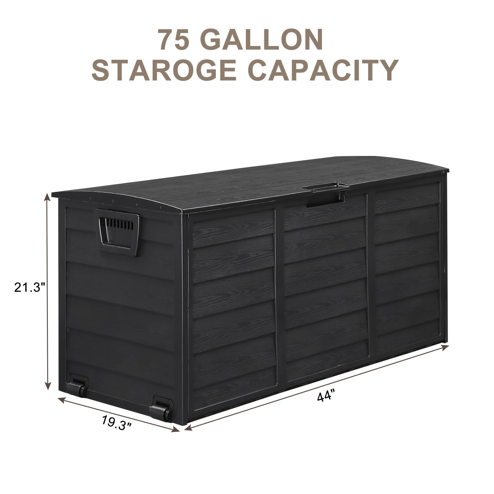 75 Gallon Outdoor Storage Box, Large Outdoor Storage Boxes for Garden Tools Outdoor Garden Plastic Storage Deck Box Chest Tools Cushions Toys Lockable Seat Black