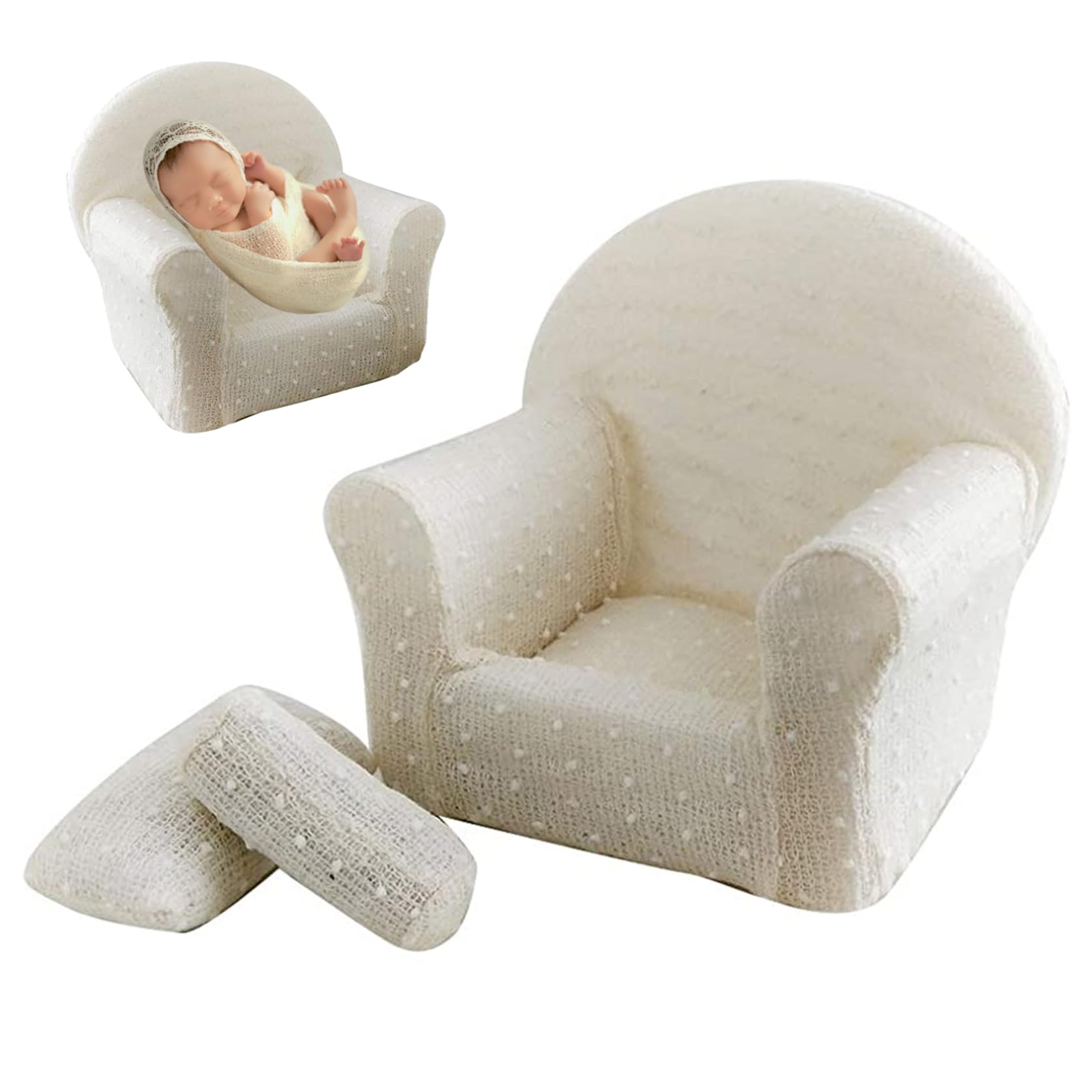 Weduspaty Baby Sofa Cuddly Sherpa Toddler Armchair Couch Kids Mini Sofa with 2 Chair Armrests Infant Photography Prop White for 1-2 Month, Kids Armchair